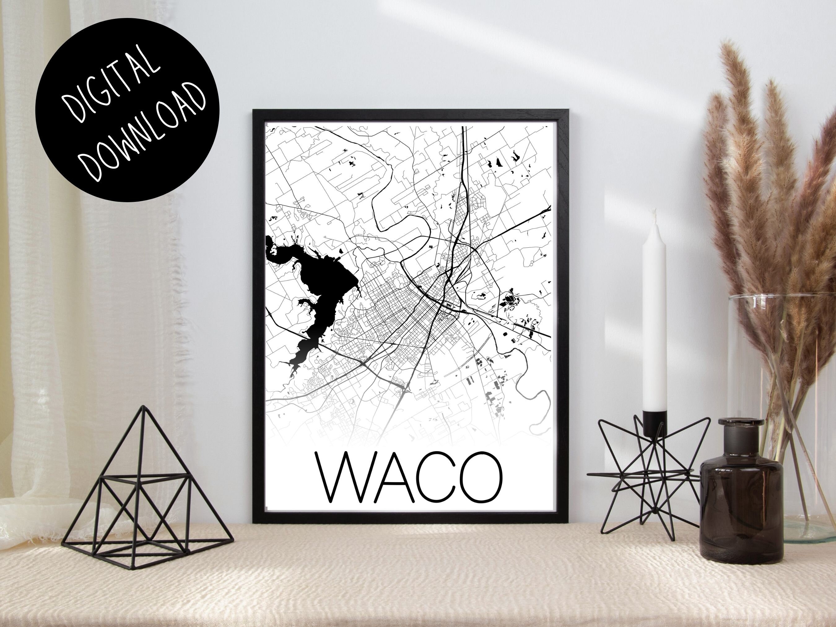 Waco Texas Map Print Printable Digital Wall Art Instant Download Waco ...