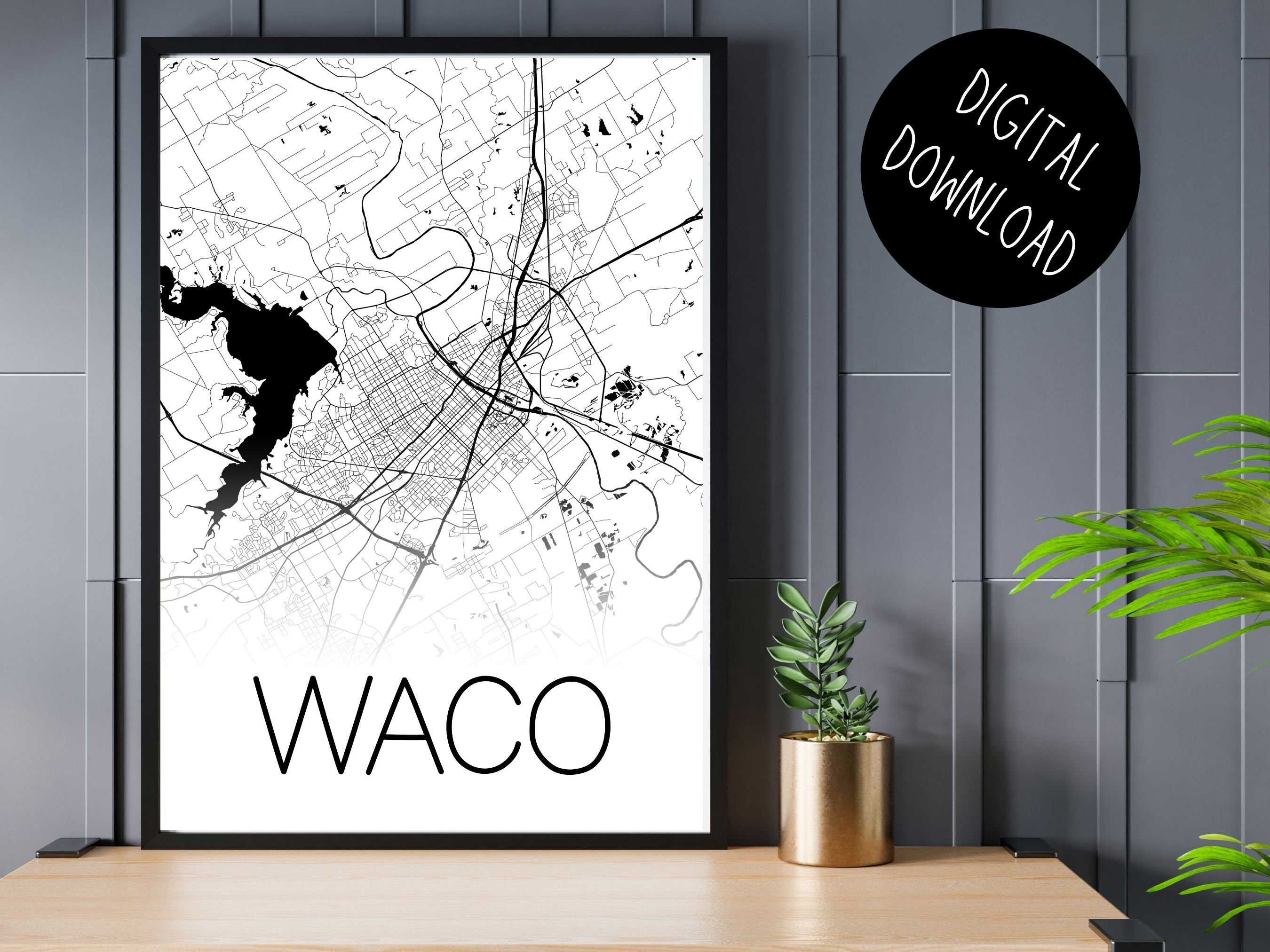 Waco Texas Map Print Printable Digital Wall Art Instant Download Waco ...
