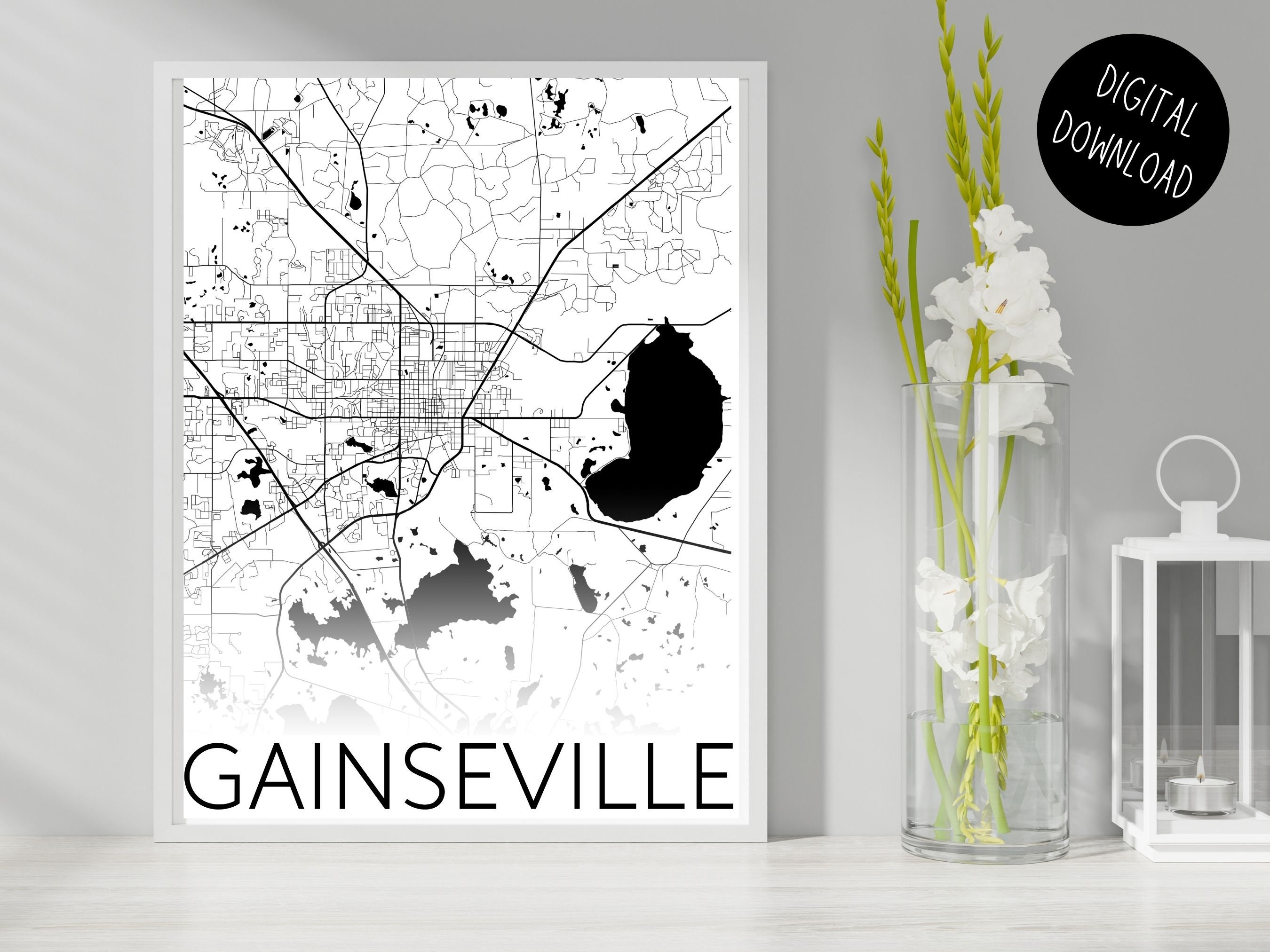 Gainesville Map Print Printable Digital Wall Art Instant - Etsy