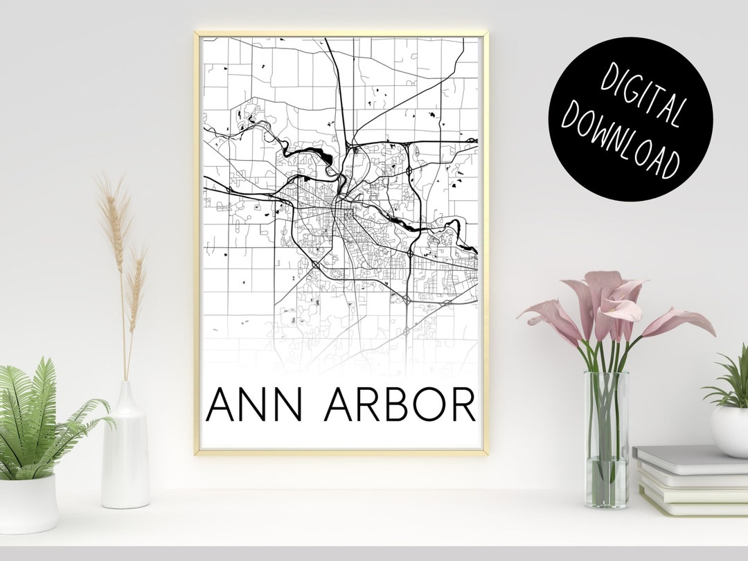 Ann Arbor Map Print Printable Digital Wall Art Instant Download Ann ...