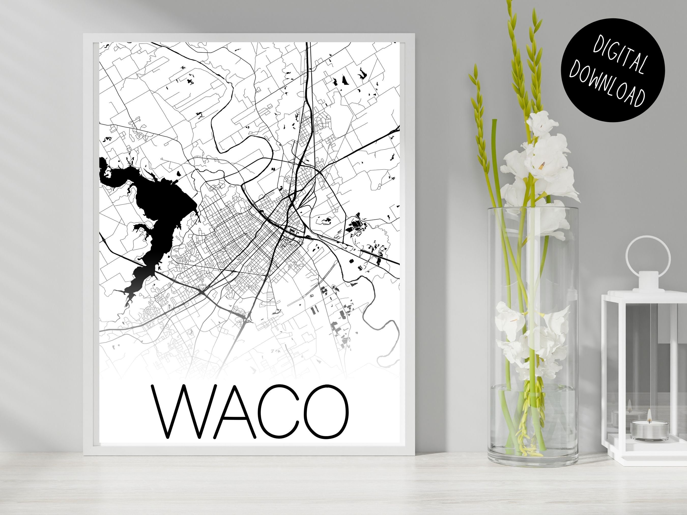 Waco Texas Map Print Printable Digital Wall Art Instant Download Waco ...