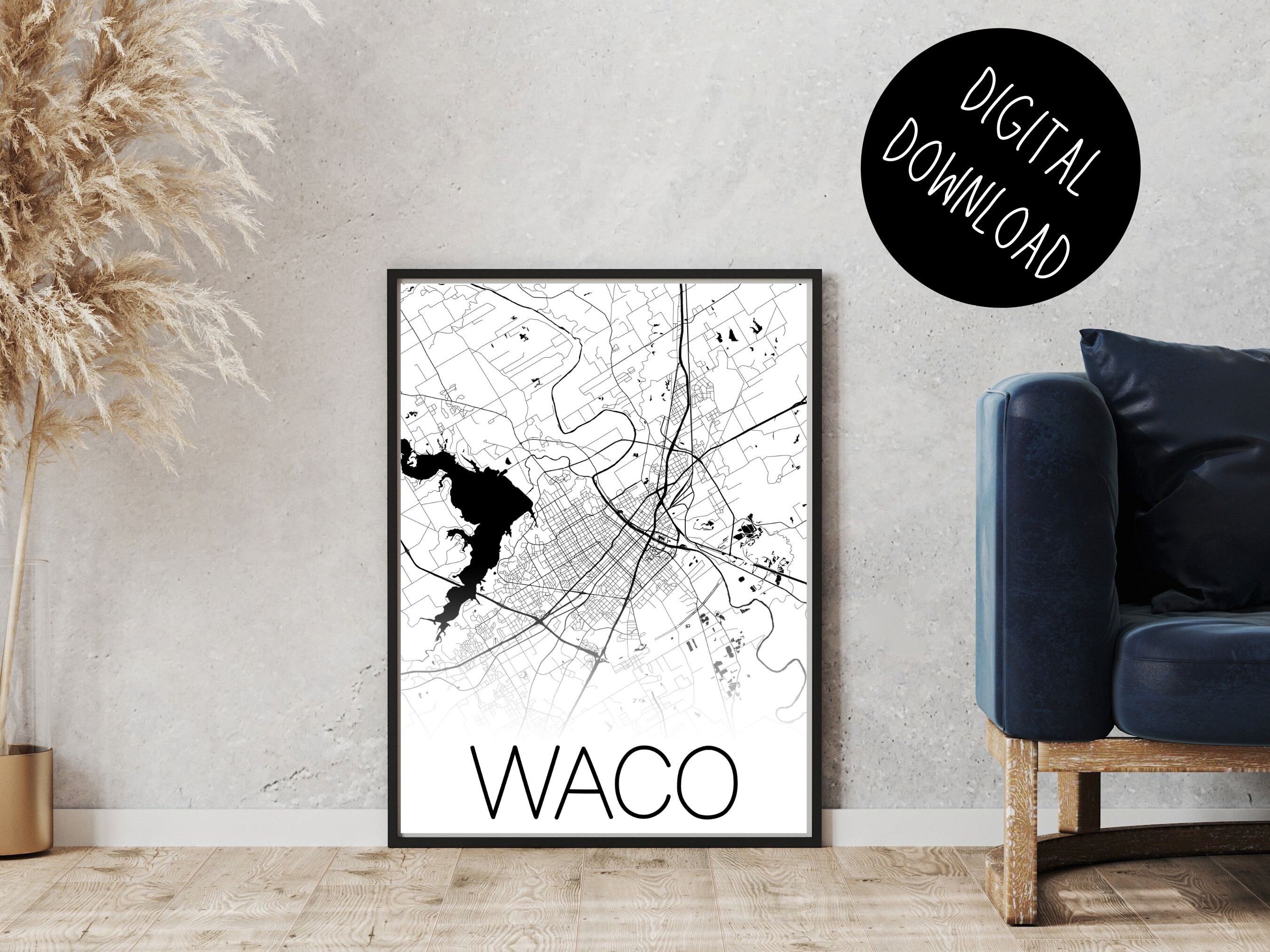 Waco Texas Map Print Printable Digital Wall Art Instant Download Waco ...