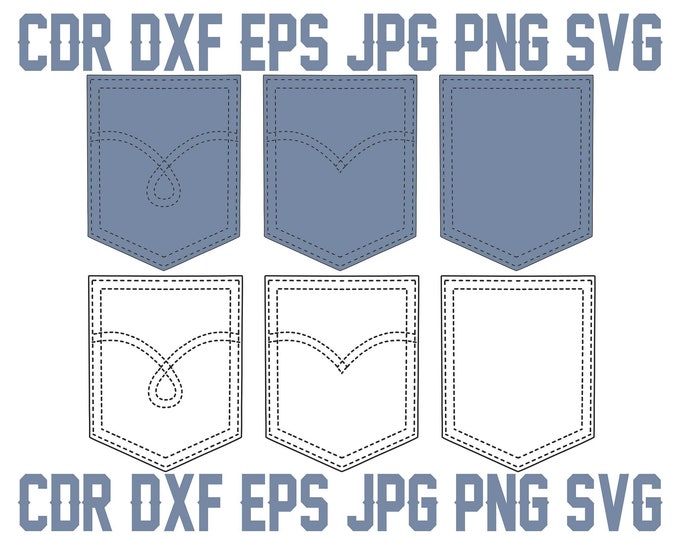Shirt Pocket Vector Clipart Set / Outline & Stamp Drawing Graphic ...