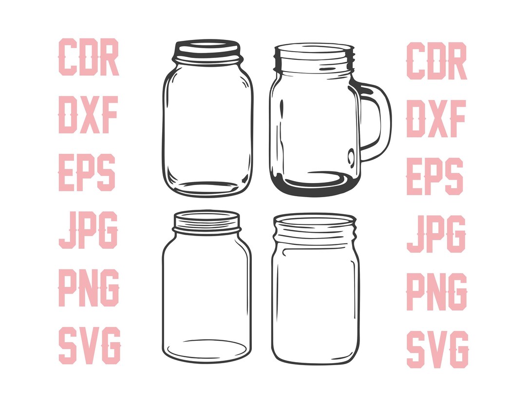 Mason Jar Svg Files for Cut, Printable Jar Clipart Silhouette, Digital ...