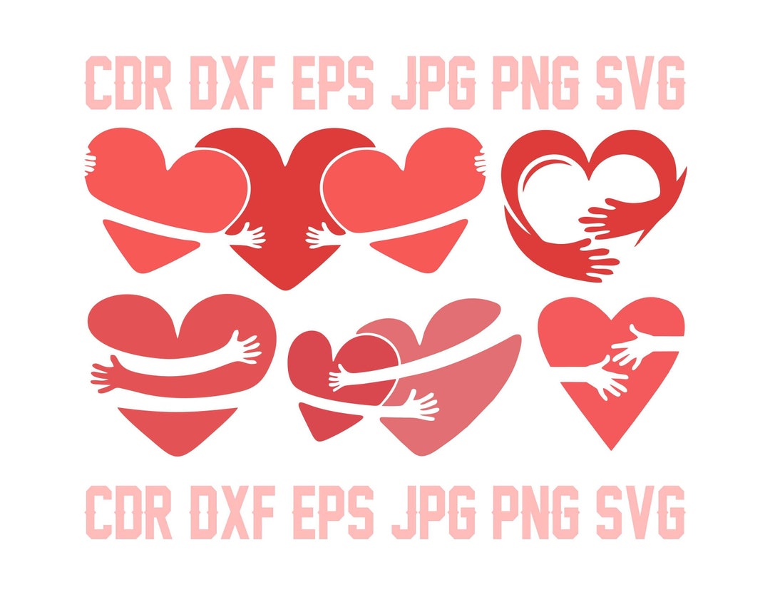 Heart Svg Cutting Files, Instant Download Hugs Heart Clipart Silhouette ...