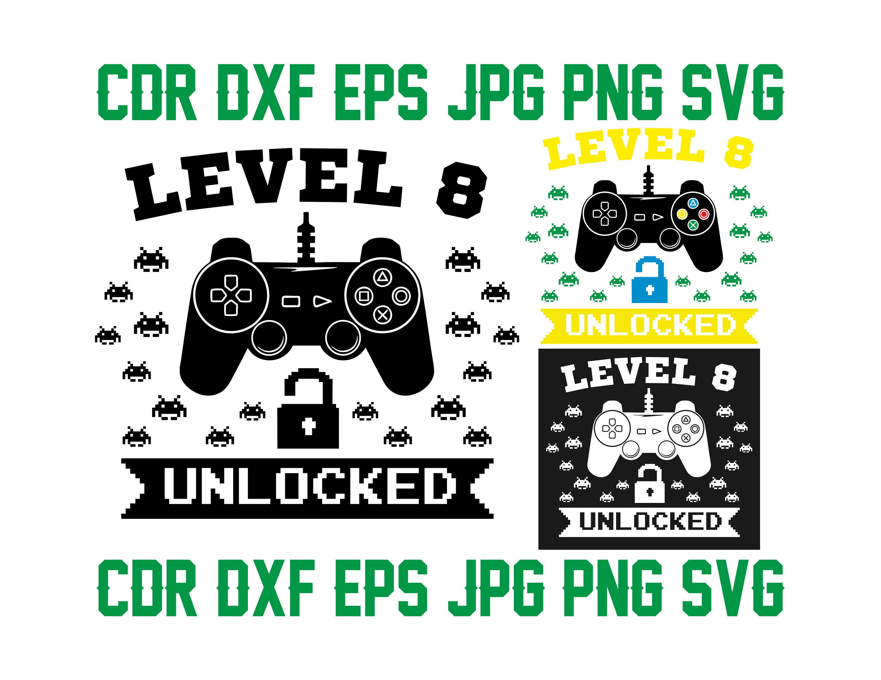 Level 8 Unlocked Svg Clipart Gamer Birthday Printable Design | Etsy