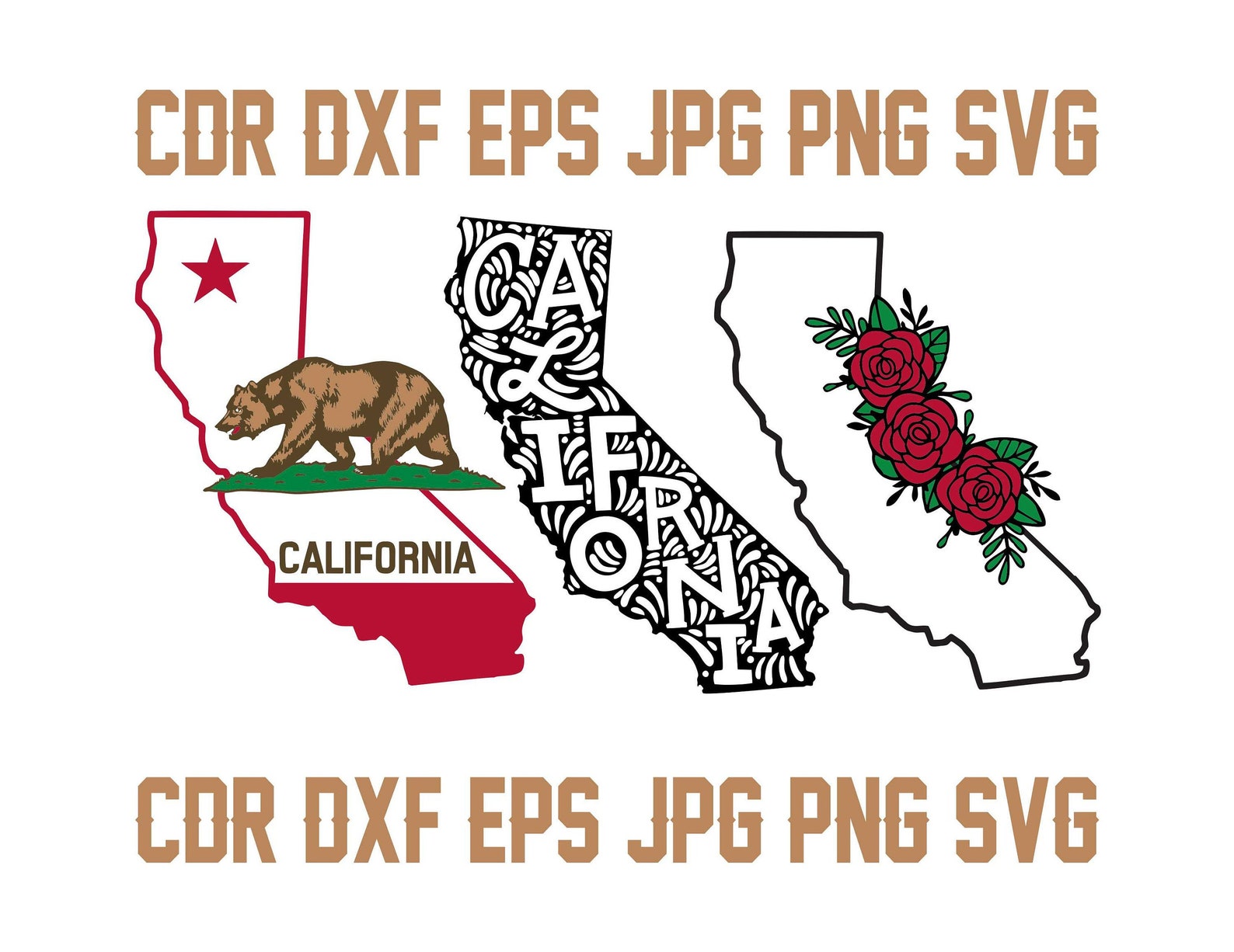 California Svg Cutting Files Printable California State | Etsy