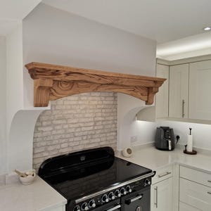 Hand Crafted Oak Over Range Shelf: Rustic Fireplace Mantel With Corbels ...