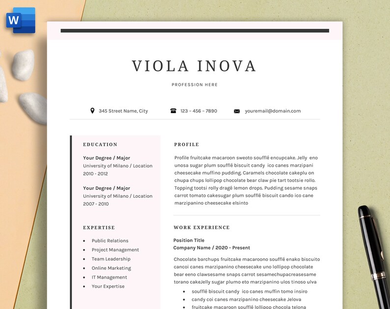 CV Template Resume Template for Microsoft Word, Resume Template Word ...