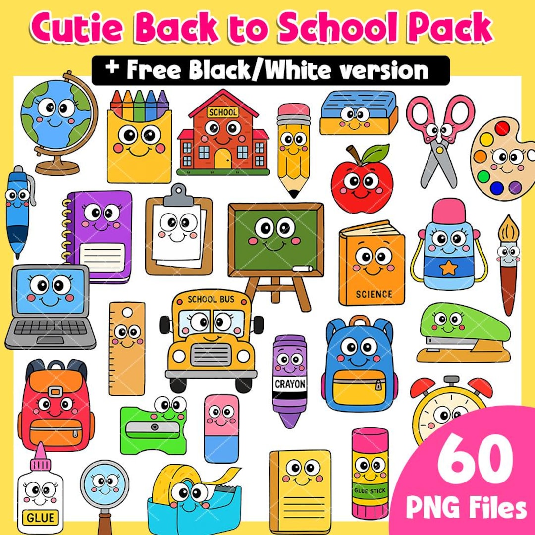 30 Cute Back to School Clipart Bundle, School Supplies Graphics With ...