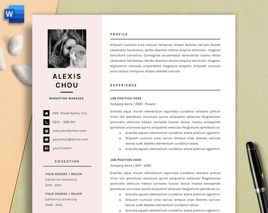 Professional Resume / CV Template for Word (US Letter and A4) 1 & 2 ...