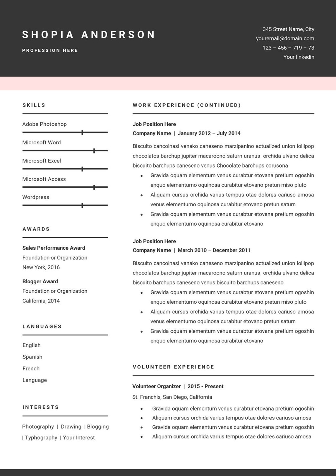 Sale Resume Template CV Template for Word US Letter and | Etsy UK