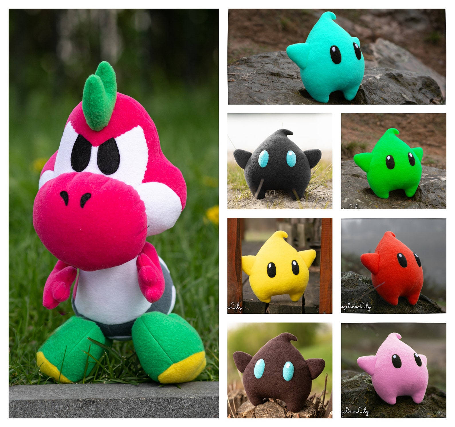 Yoshi Plushie, Pink Yoshi Dinosaur, Handmade Stuffed Animal, 13.3 ...