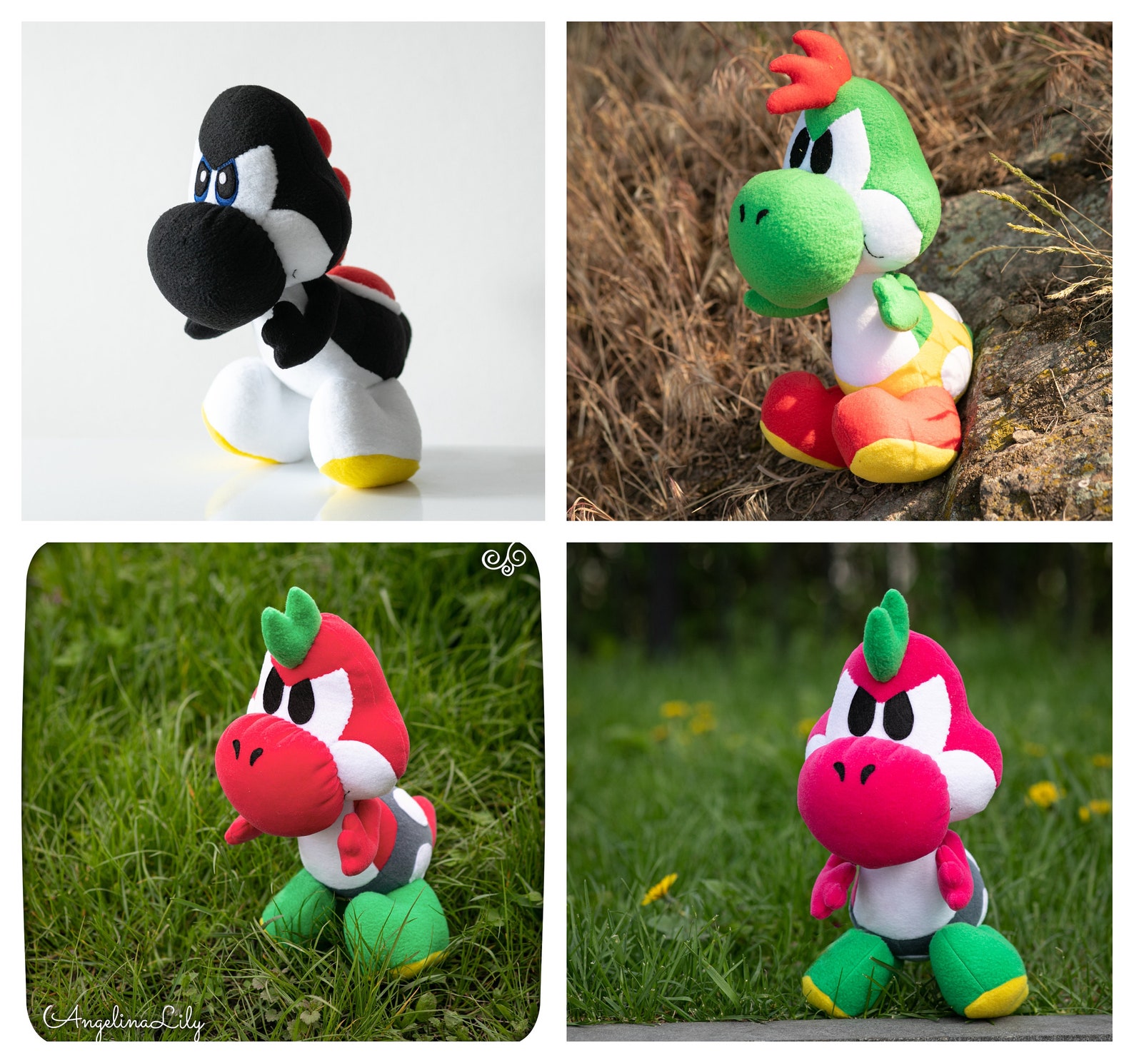 Yoshi Plushie, Pink Yoshi Dinosaur, Handmade Stuffed Animal, 13.3 ...
