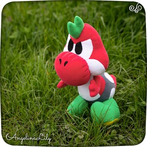 Yoshi Dinosaur Plushie, Red Yoshi Plush, Handmade Stuffed Animal, 13 ...