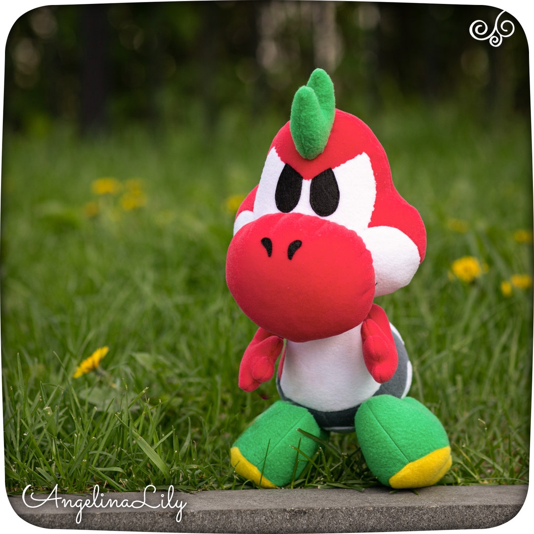 Yoshi Dinosaur Plushie, Red Yoshi Plush, Handmade Stuffed Animal, 13 ...