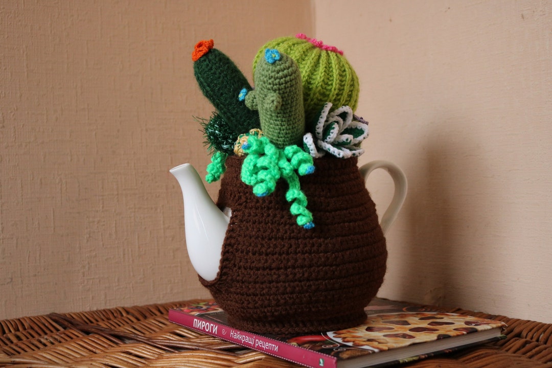 Cactus Tea Cozy, Big Tea Cozy, Tea Cosy With Flowers, Succulent, Gift ...