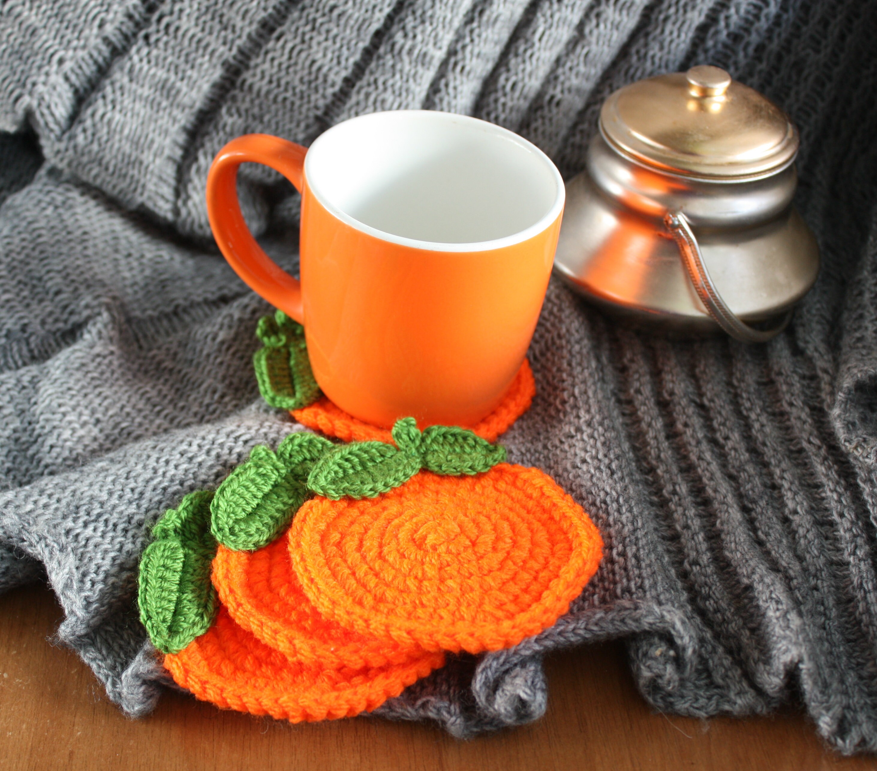 Orange crochet coasters set of 4 piece Drink Coasters | Etsy