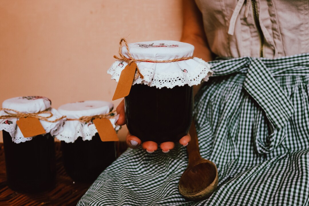 Cottagecore Jam Jar Lid Covers With Lace, Floral Print, Kitchen Food ...