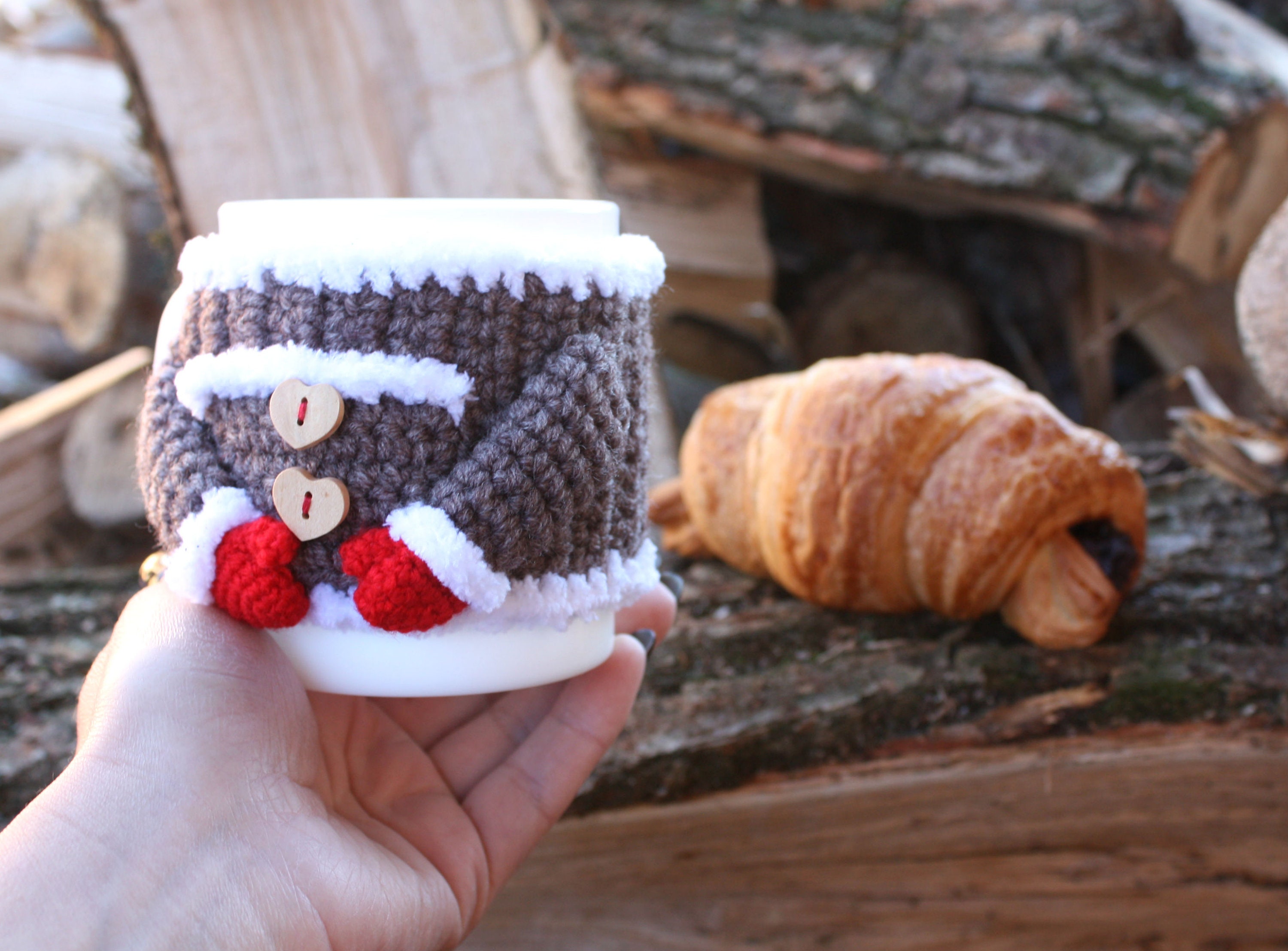 Gray Mug Cozy Crochet Mug Cover Mug Cosy With Pocket Pocket - Etsy