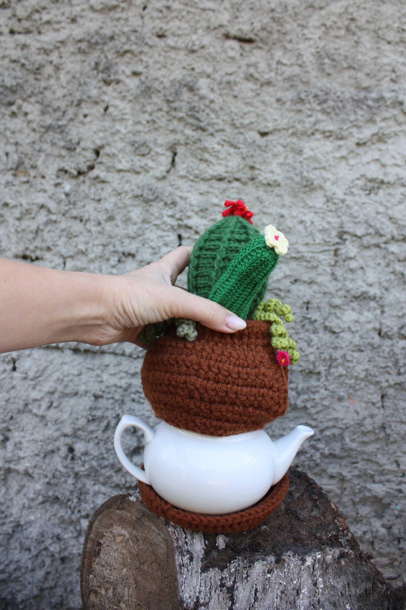 Cactus tea cozy tea cosy with flowers Succulent gift | Etsy