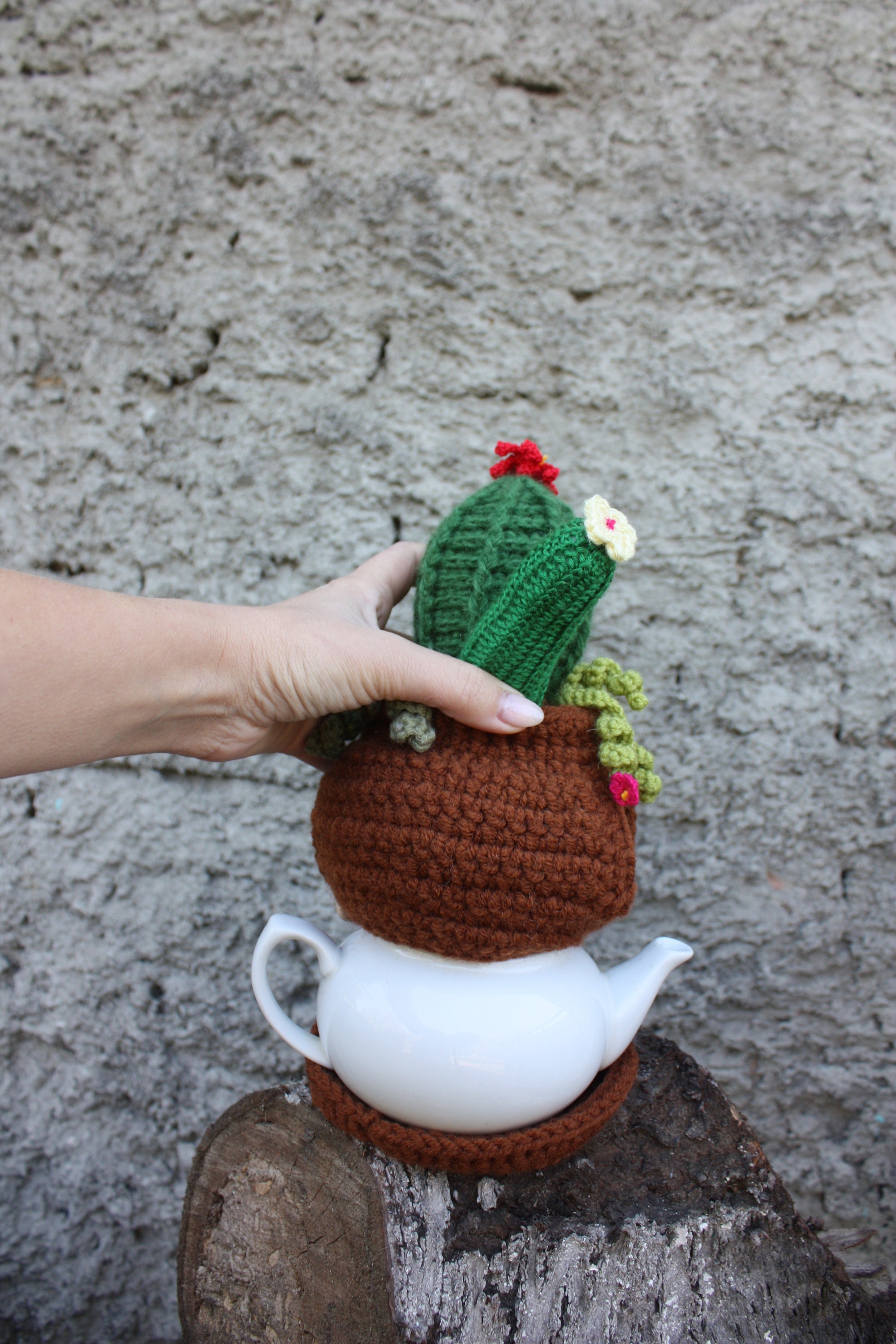 Cactus tea cozy tea cosy with flowers Succulent gift | Etsy