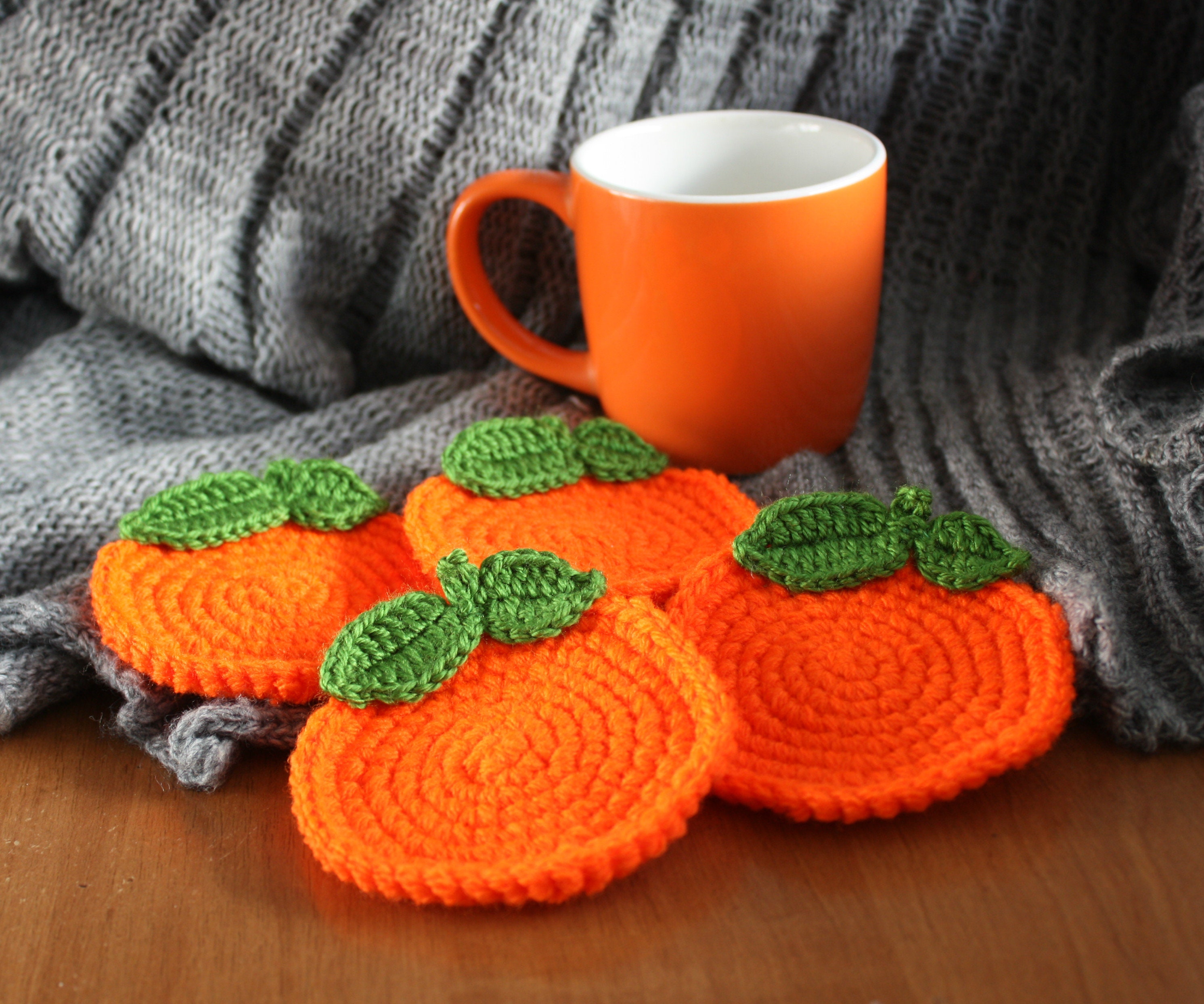 Orange crochet coasters set of 4 piece Drink Coasters | Etsy