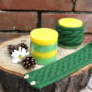 Knit Candle Cozy With Candle, Knitted Candle Holder, Green Candle ...