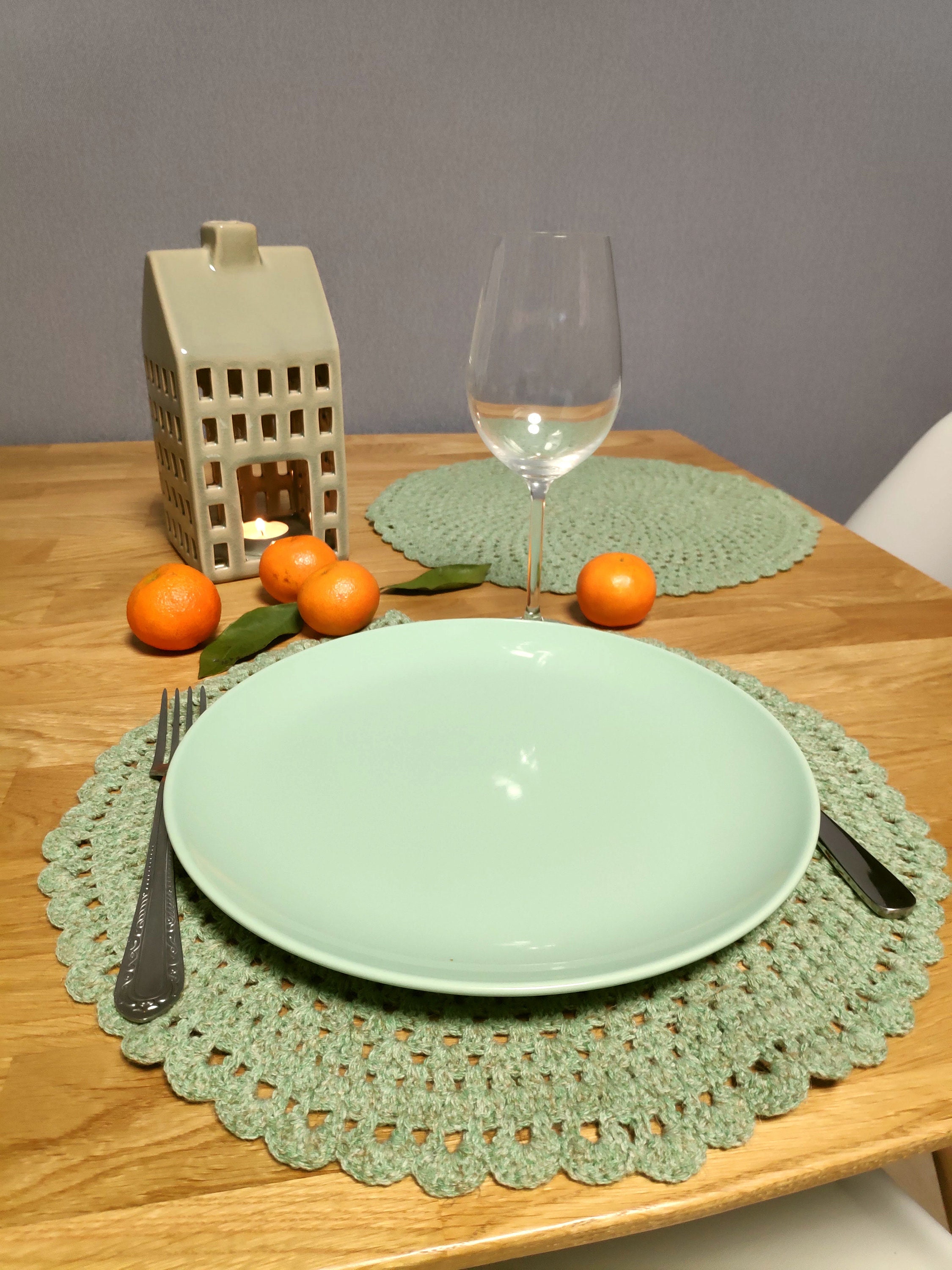 Crocheted Napkins for Table Setting Green Coasters Under the | Etsy