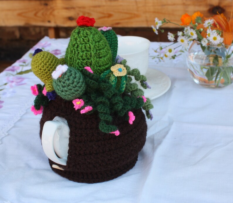 Cactus tea cozy tea cosy with flowers Succulent gift | Etsy
