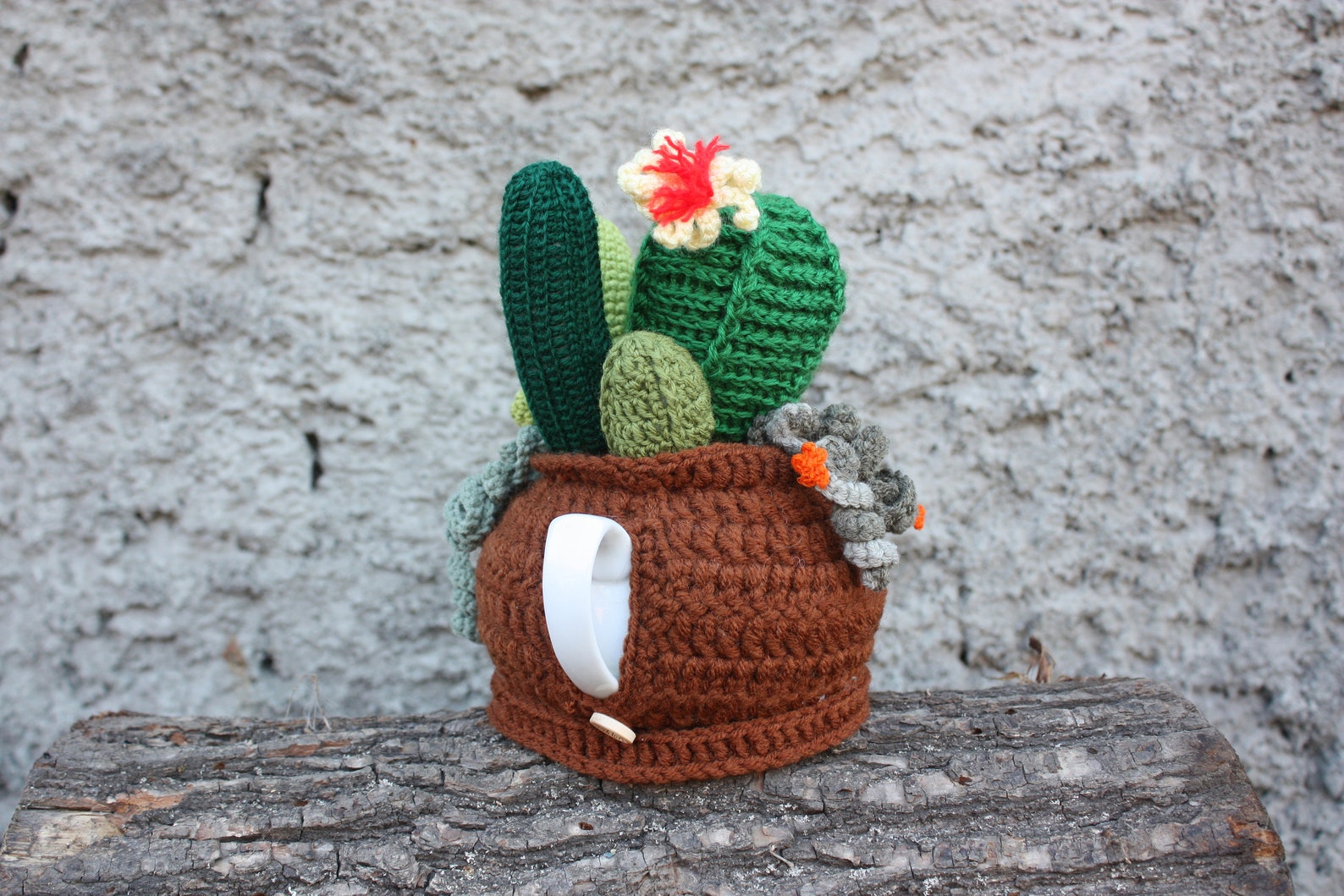 Cactus tea cozy tea cosy with flowers Succulent gift | Etsy