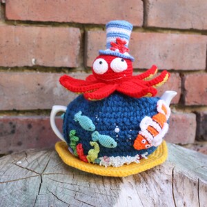 Nautical Tea Cover for Small Teapot, Crochet Tea Cozy, Red Octopus ...