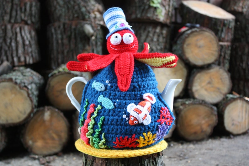Nautical Tea Cover Crochet Tea Cozy Red Octopus Seaside Tea - Etsy