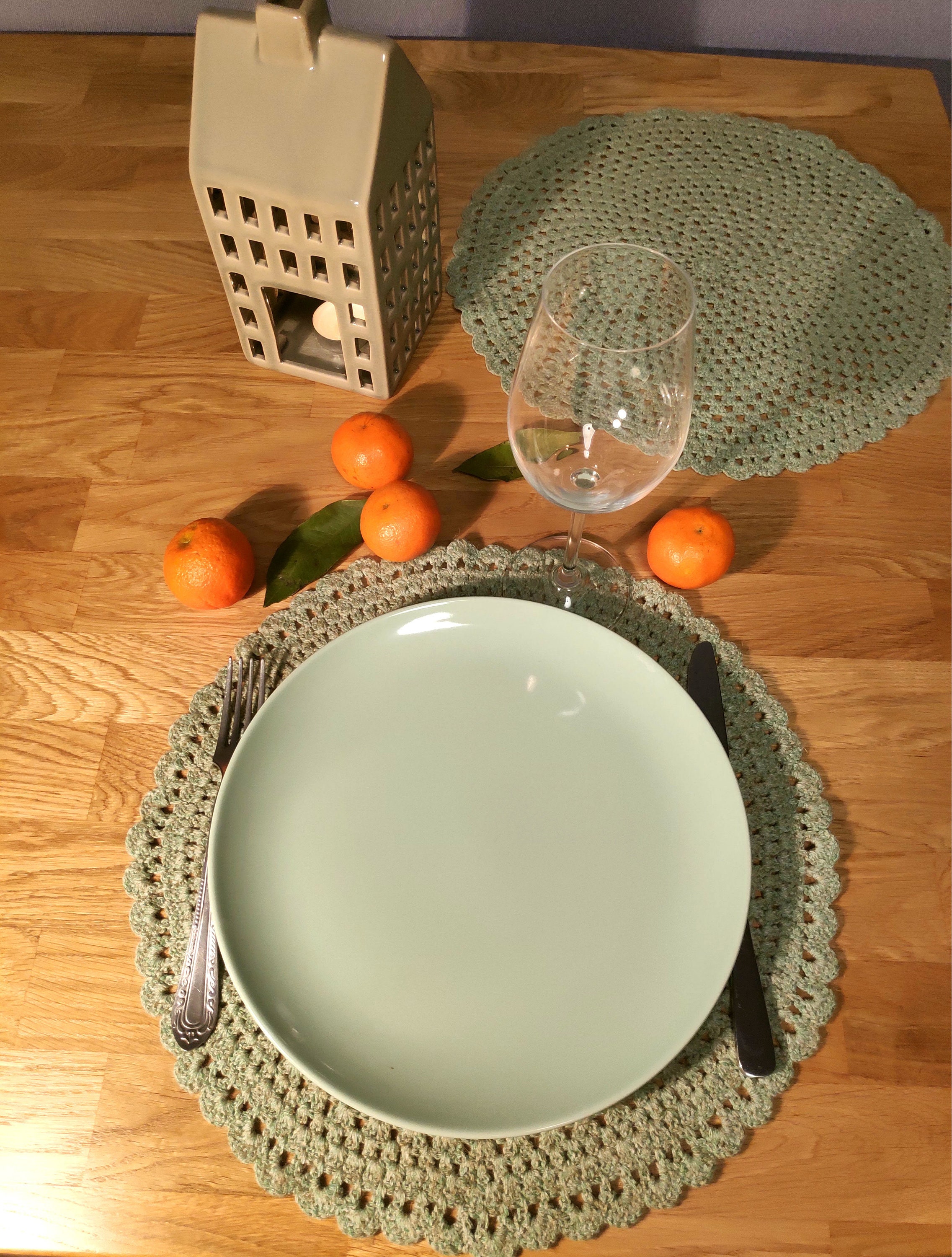 Crocheted Napkins for Table Setting Green Coasters Under the | Etsy