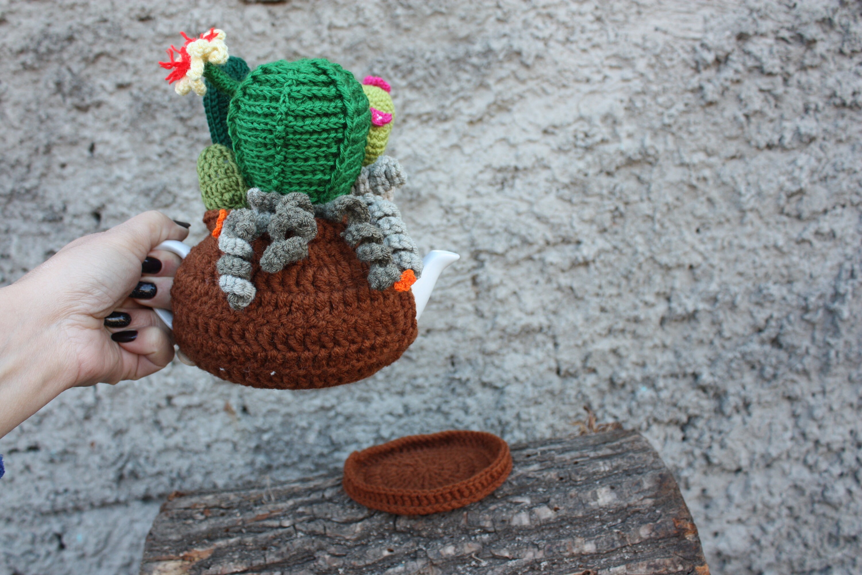 Cactus tea cozy tea cosy with flowers Succulent gift | Etsy