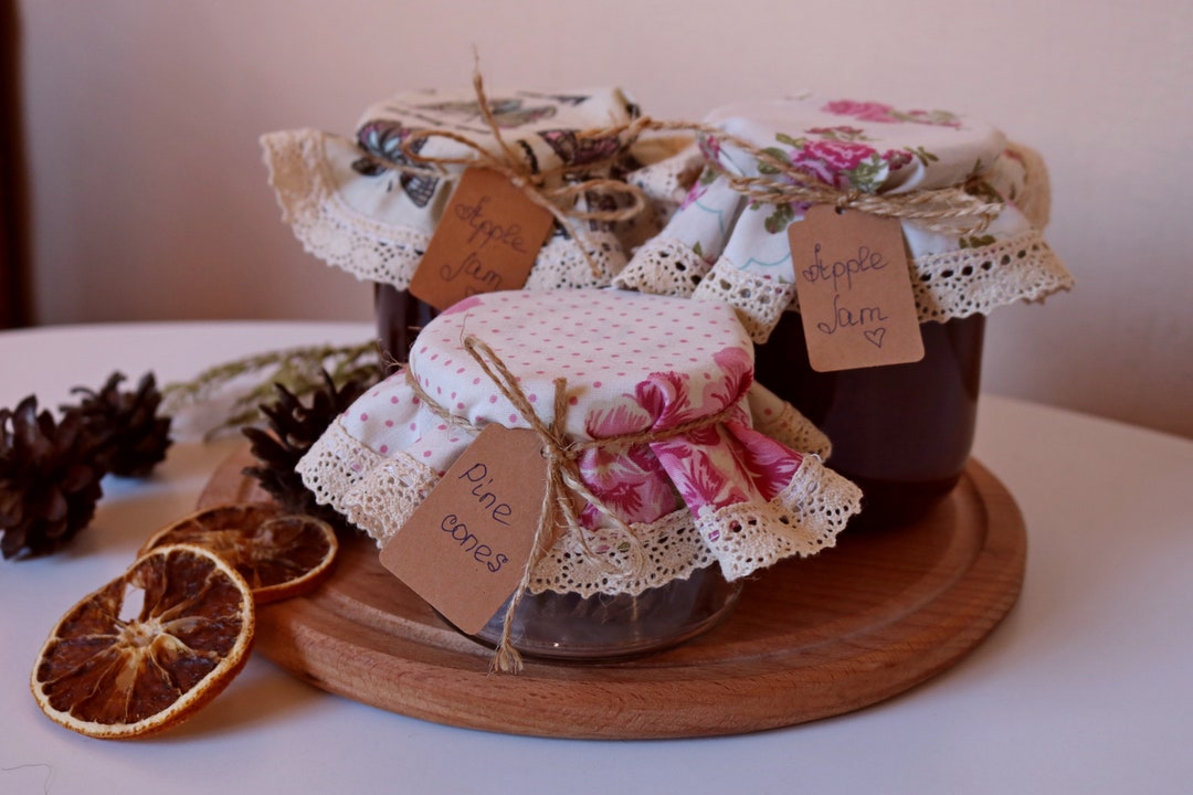 Cottagecore Cotton Jam Jar Lid Covers With Lace, Kitchen Food Storage ...