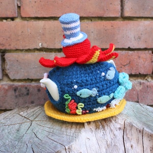 Nautical Tea Cover for Small Teapot, Crochet Tea Cozy, Red Octopus ...
