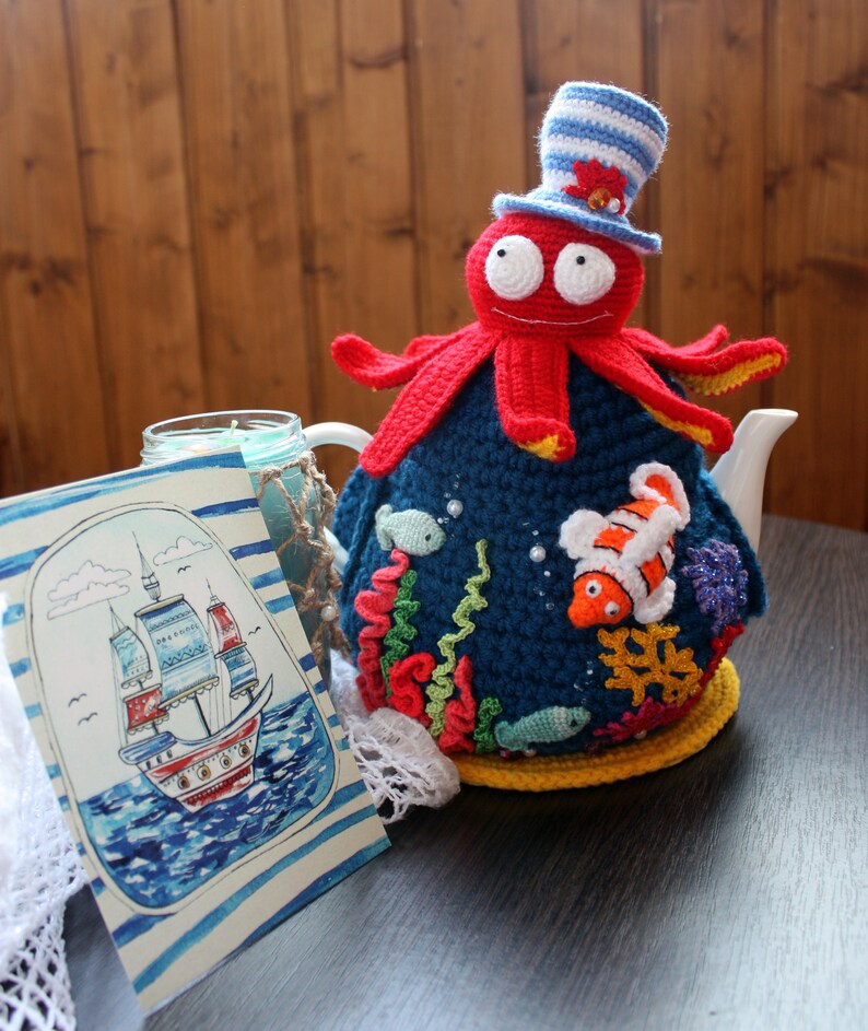 Nautical Tea Cover Crochet Tea Cozy Red Octopus Seaside Tea - Etsy