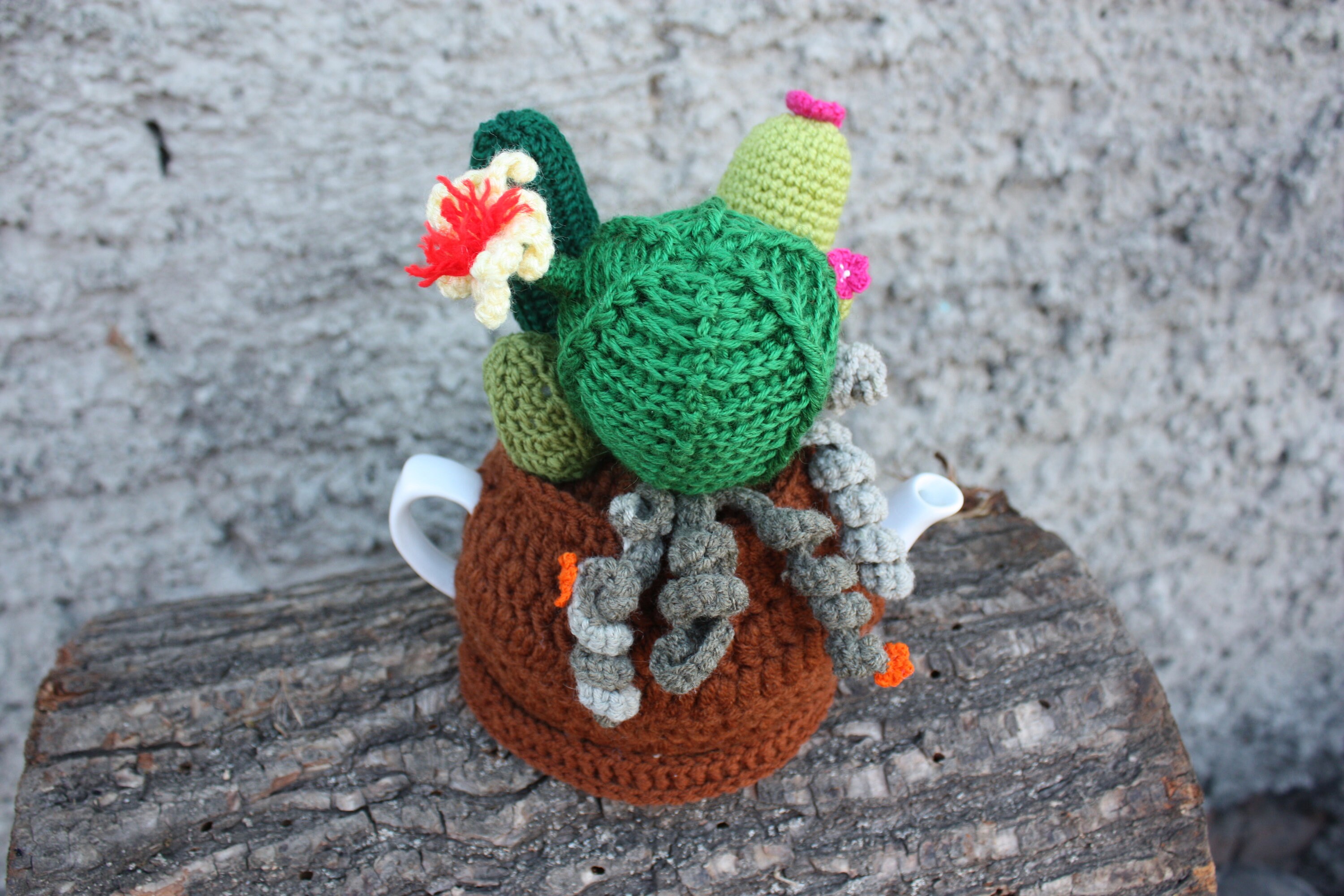 Cactus tea cozy tea cosy with flowers Succulent gift | Etsy