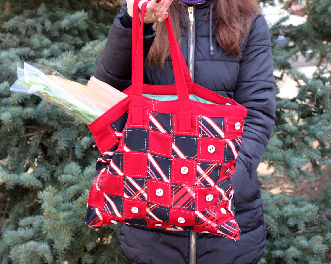 Recycled Red Bag Upcycled Handbag Patch Bag Bag Bright | Etsy