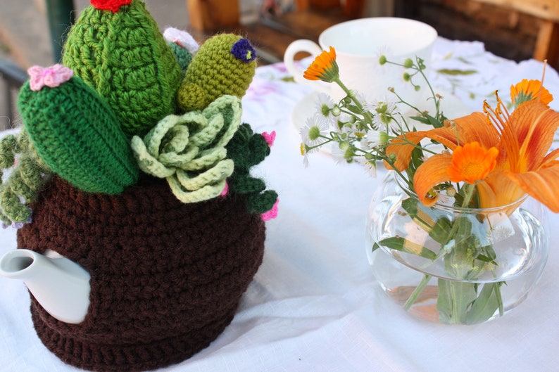 Cactus tea cozy tea cosy with flowers Succulent gift | Etsy