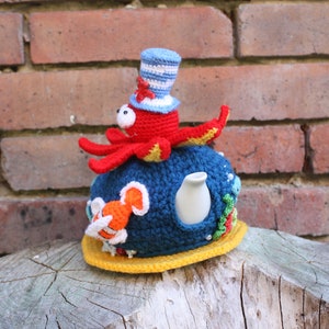 Nautical Tea Cover for Small Teapot, Crochet Tea Cozy, Red Octopus ...