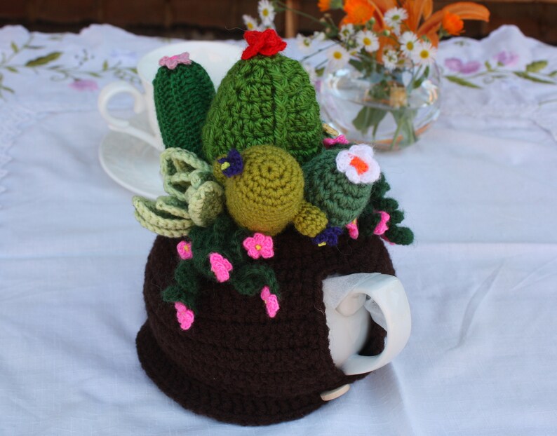 Cactus tea cozy tea cosy with flowers Succulent gift | Etsy