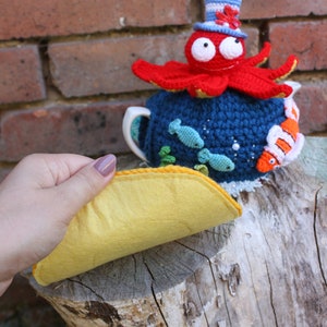 Nautical Tea Cover for Small Teapot, Crochet Tea Cozy, Red Octopus ...