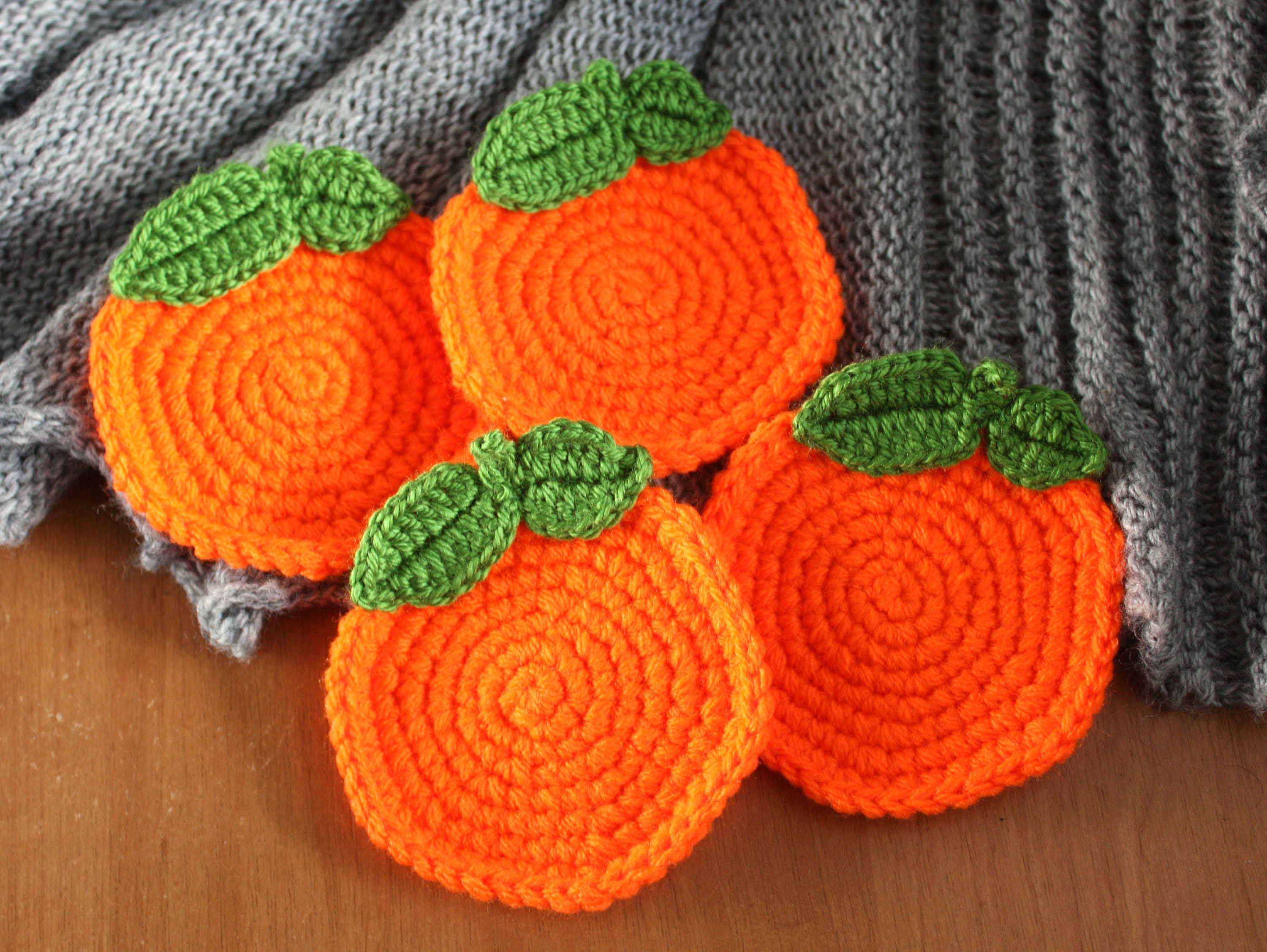 Orange crochet coasters set of 4 piece Drink Coasters | Etsy