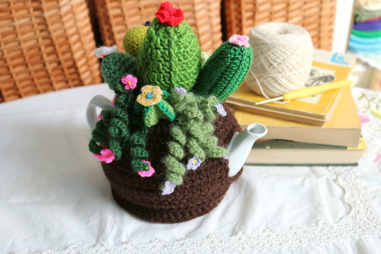Cactus Tea Cozy Tea Cosy With Flowers Succulent Gift - Etsy