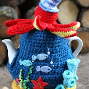 Nautical Tea Cover, Crochet Tea Cozy, Red Octopus, Seaside Tea Warmer ...