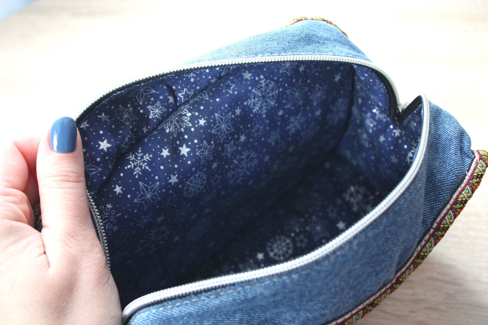 Denim cosmetic bag for travel Makeup Bag or Pencil Case | Etsy