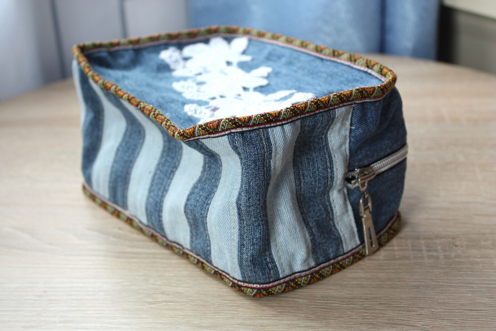 Denim cosmetic bag for travel Makeup Bag or Pencil Case | Etsy