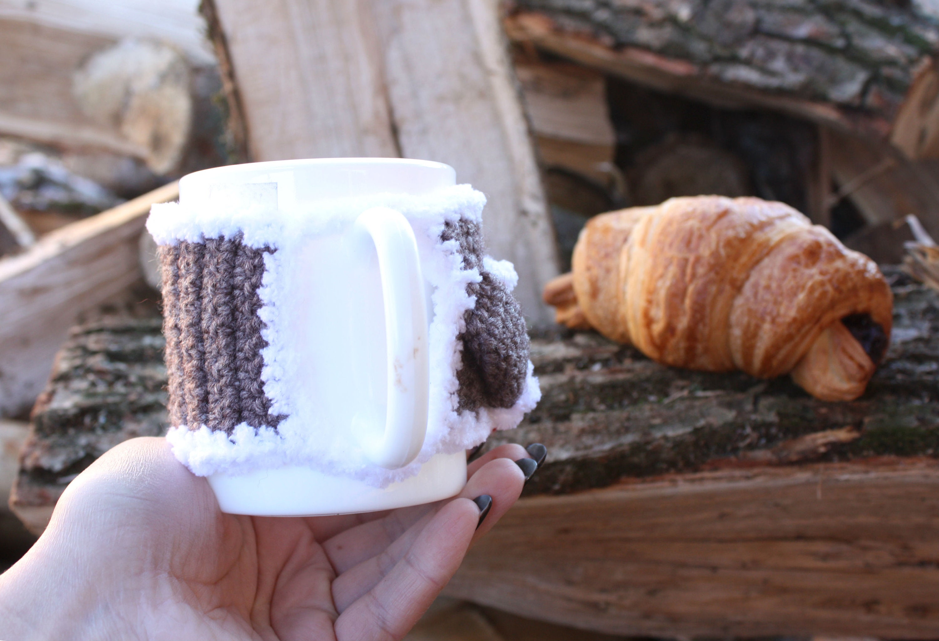 Gray Mug Cozy Crochet Mug Cover Mug Cosy With Pocket Pocket - Etsy